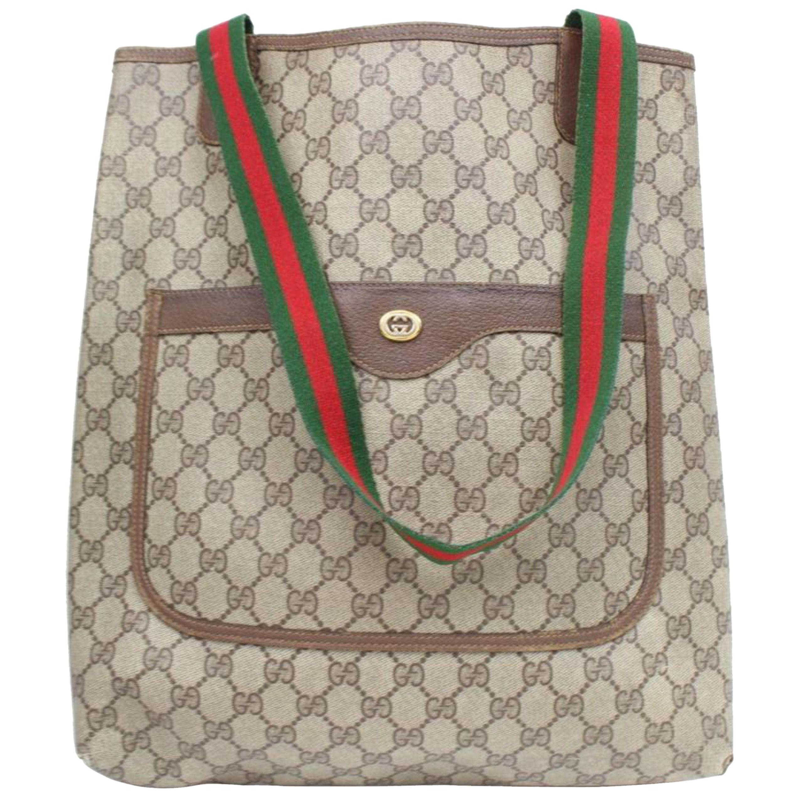 Gucci Sherry Supreme Monogram Web Large Shopper 868883 Beige Coated ...