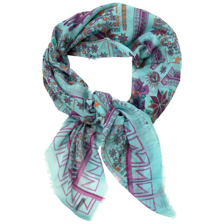 Versace Cyan Blue Native American Silk Modal Scarf at 1stDibs