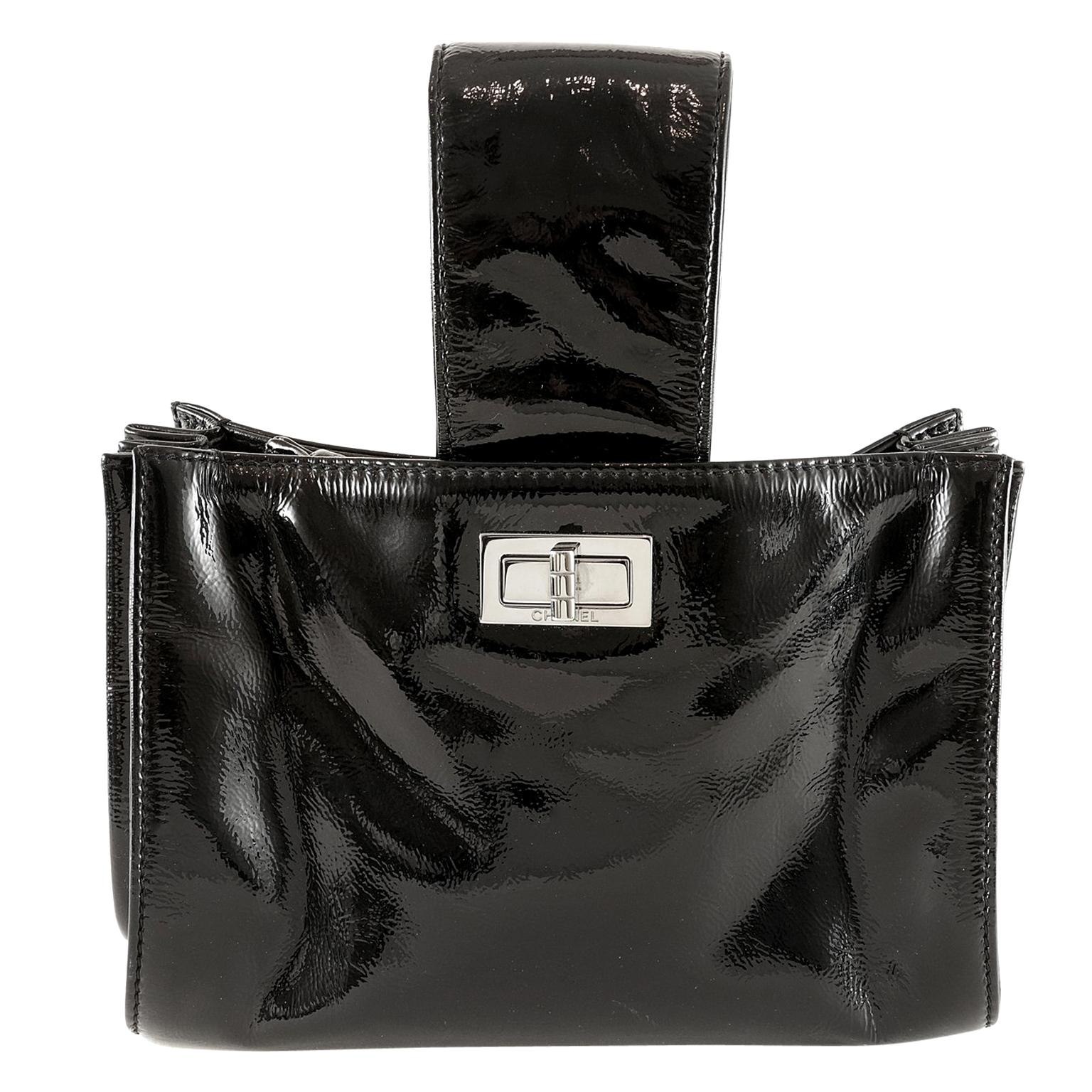 Chanel Black Patent Leather Looped Handle Bag at 1stDibs