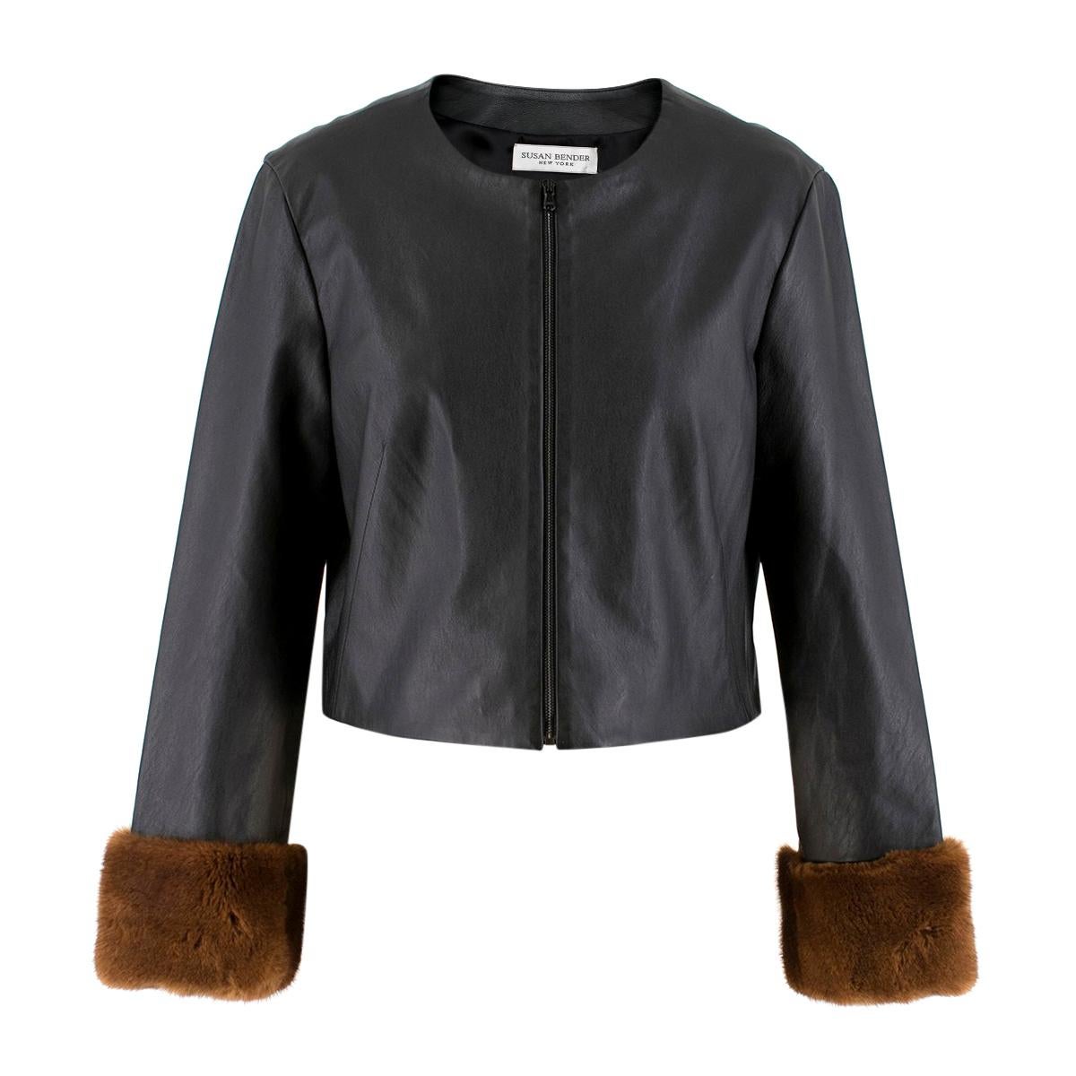 Susan Bender Leather Jacket with Fur Cuffs Size US 10 at 1stDibs ...
