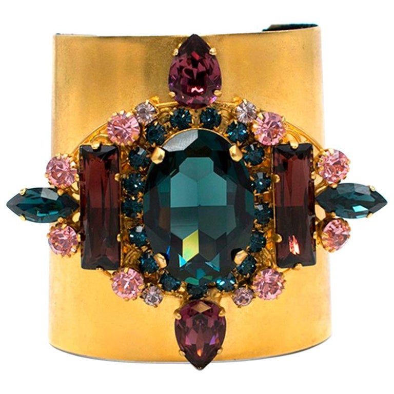 Bespoke Gold Tone Embellished Cuff Bracelet For Sale at 1stDibs