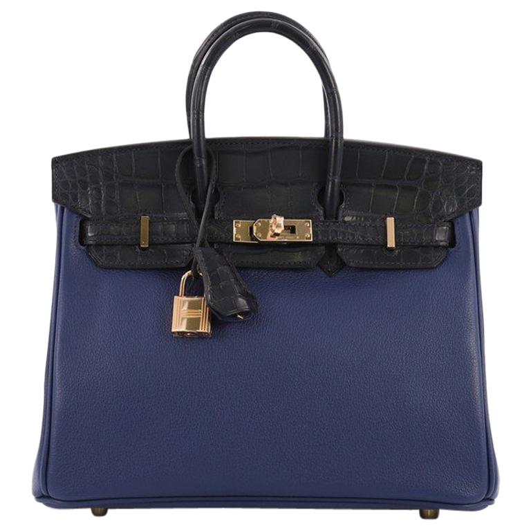 Hermes Touch Birkin Handbag Blue Novillo with Blue Matte Alligator at ...