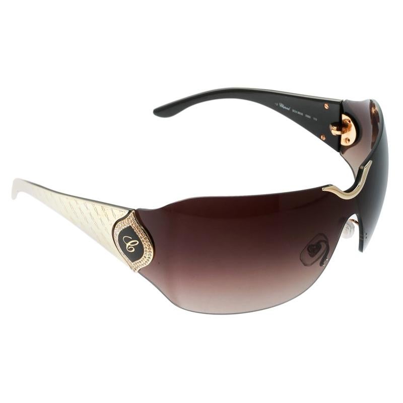 Chopard Gold / Brown Gradient Embossed SCH 883S Crystal Shield Sunglasses For Sale at 1stDibs