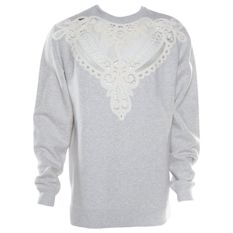 Burberry Grey Melange Cutout Lace Insert Sweatshirt XL For Sale at 1stDibs