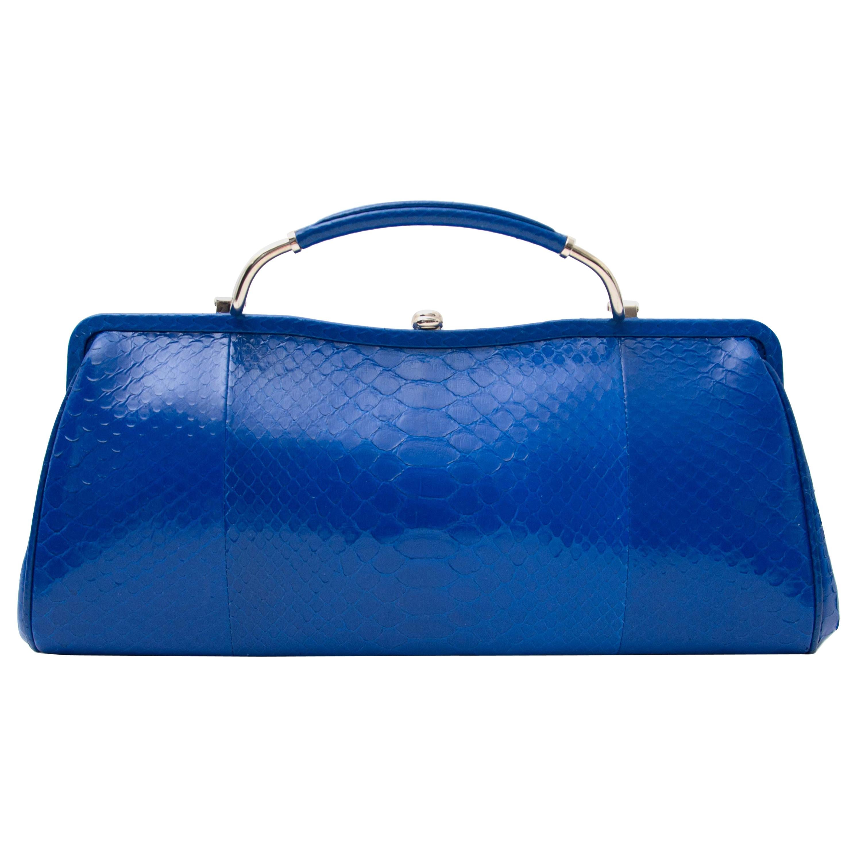 Ralph Lauren Electric Blue Python Clutch at 1stDibs