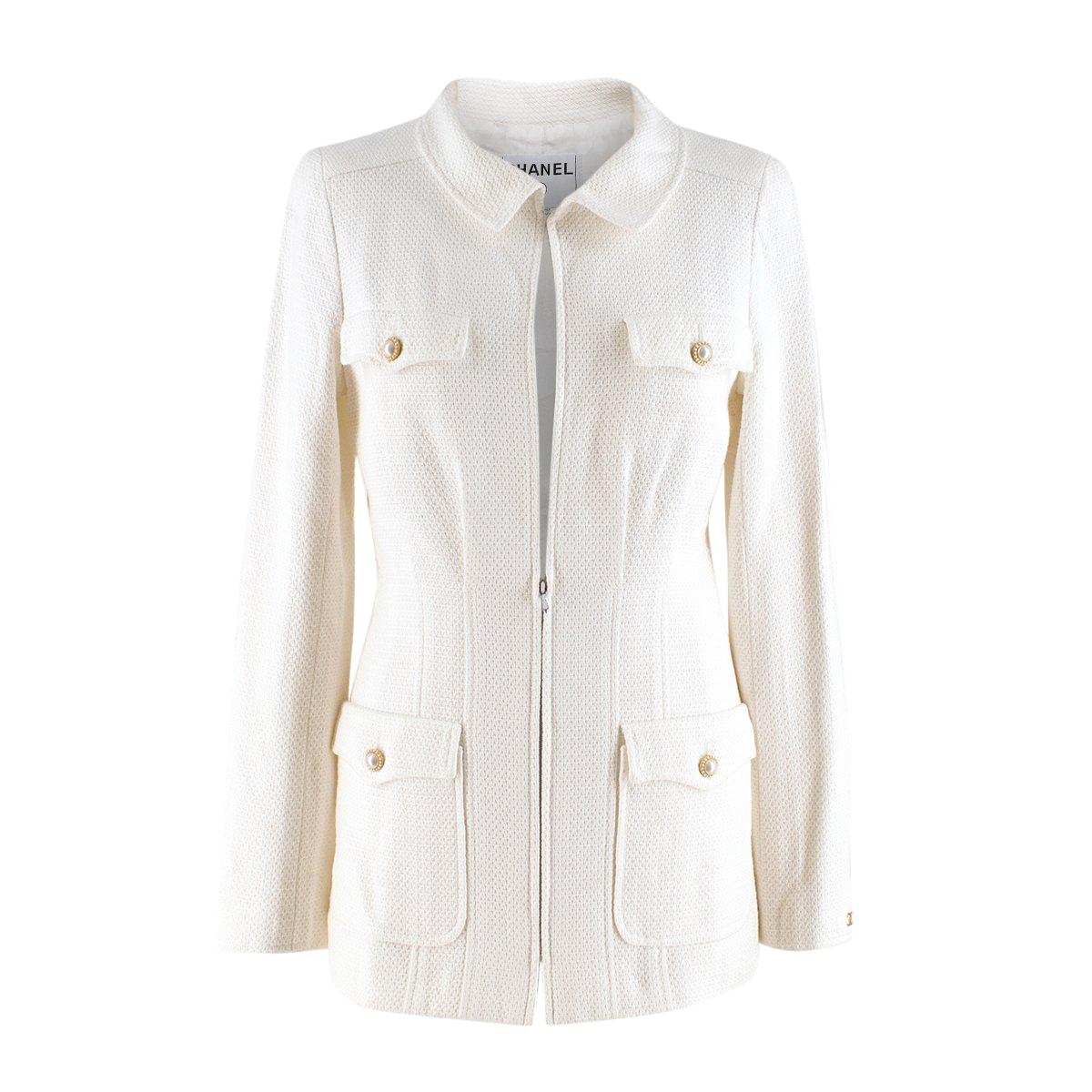 Chanel White Tweed Classic Jacket US 4 For Sale at 1stDibs