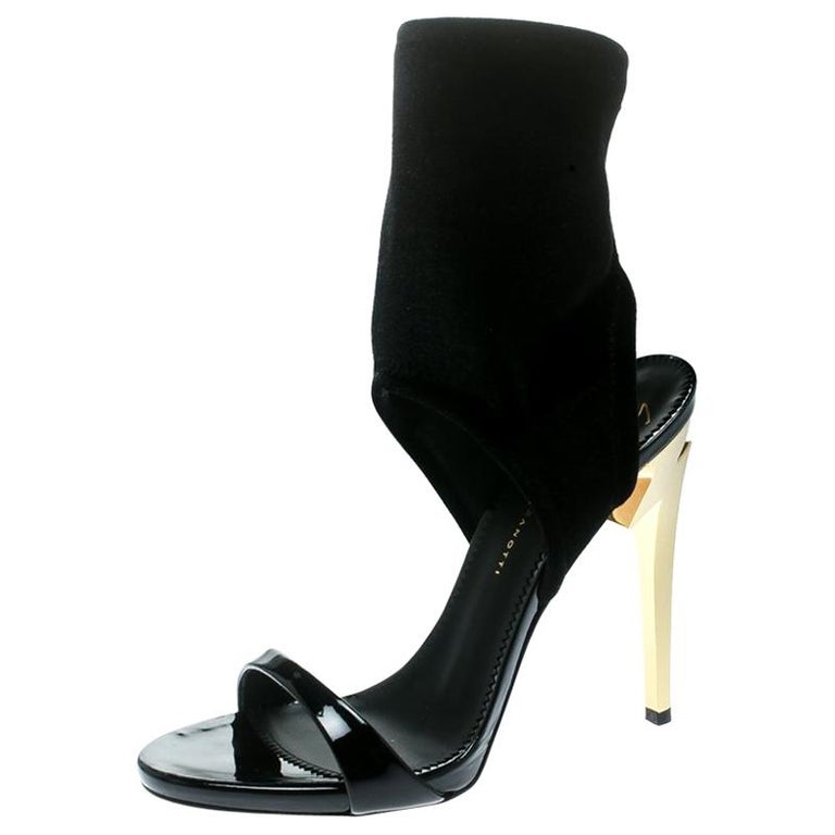 Giuseppe Zanotti Black Velvet/Patent Leather Alien G Heel Sandals Size ...