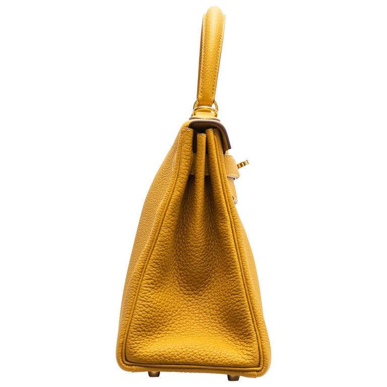 HERMES 25cm KELLY YELLOW TOGO LEATHER WITH GOLD HARDWARE For Sale at ...