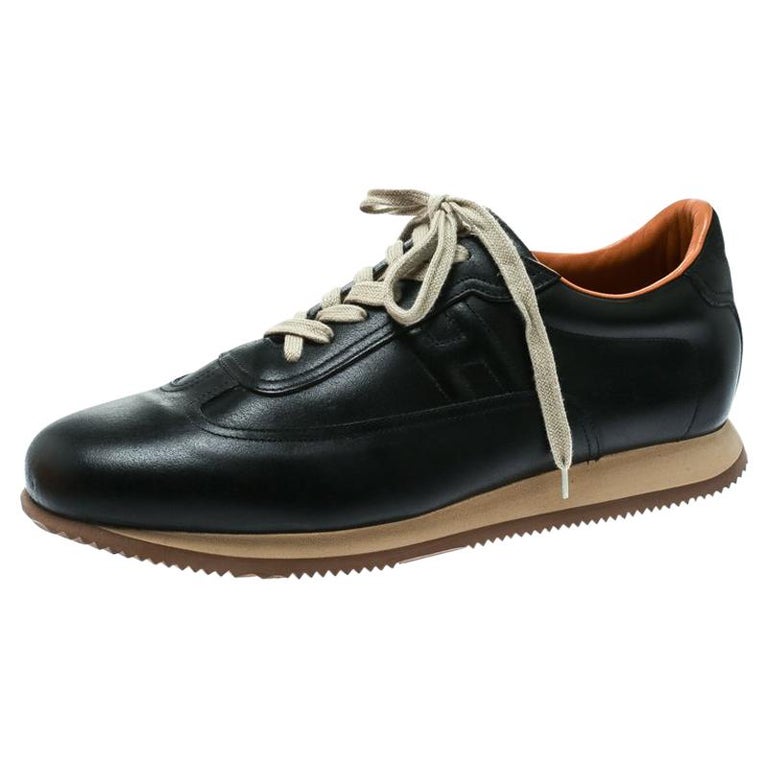 Hermes Black Leather Quick Sneakers Size 47 For Sale at 1stDibs