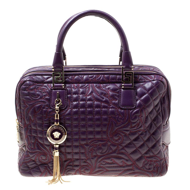 Versace Purple Leather Demetra Vanitas Top Handle Bag For Sale at 1stDibs