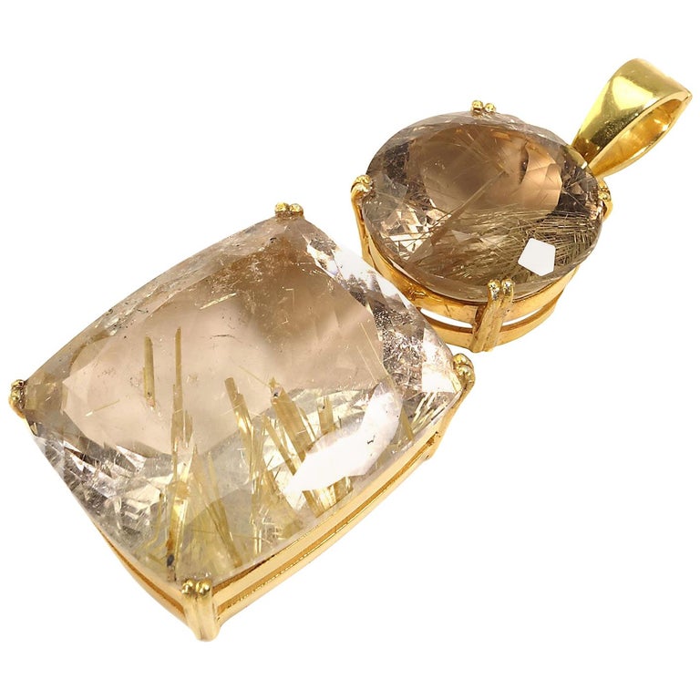 Glittering two stone Rutilated Quartz Pendant at 1stDibs