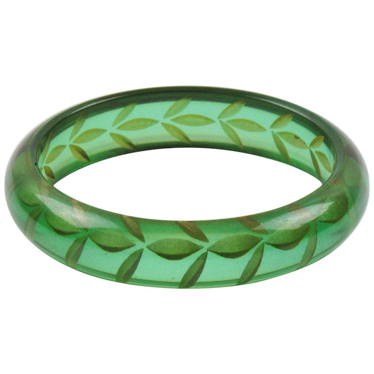 Bakelite Bangle Bracelet Transparent Prystal Emerald Green Reverse ...