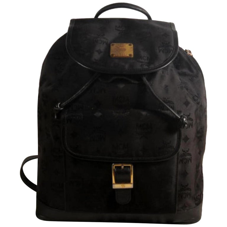 MCM Monogram Visetos 868831 Black Nylon Backpack For Sale at 1stDibs