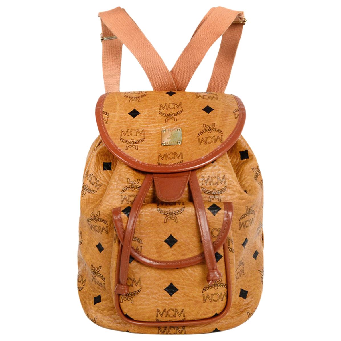 MCM Cognac Visetos Coated Canvas Monogram Drawstring Mini Backpack Bag ...