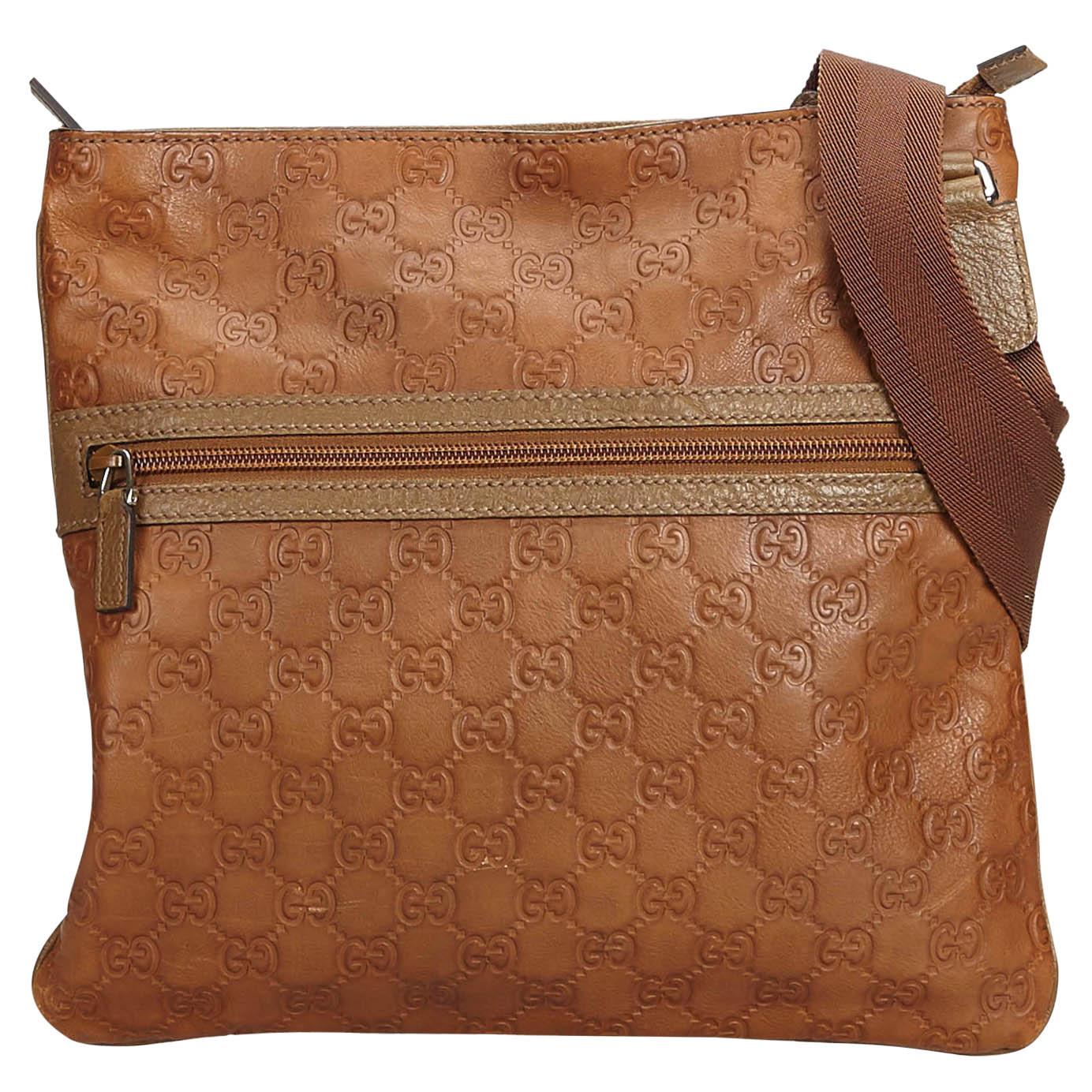 Gucci Brown Leather Guccissima Crossbody Italy at 1stDibs
