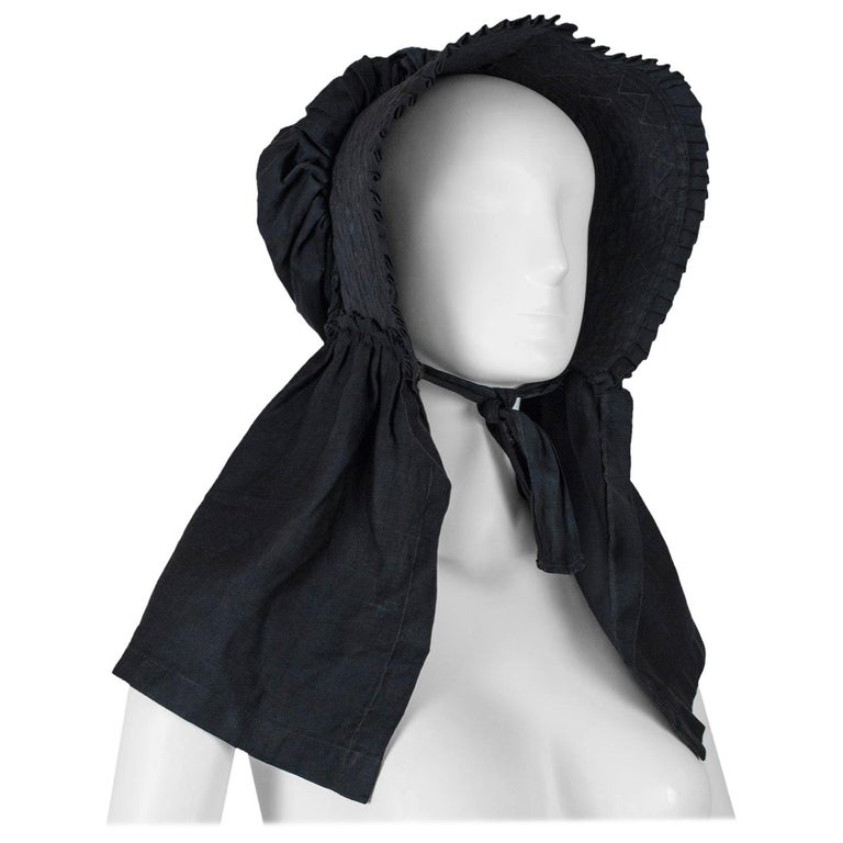 Victorian American Quilted Mourning Poke Bonnet with Sun Apron, 1850s ...