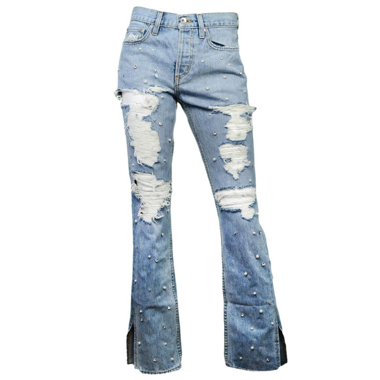 Jonathan Simkhai Pearl/Crystal Embellished Distressed Jeans Sz 24/US2 ...