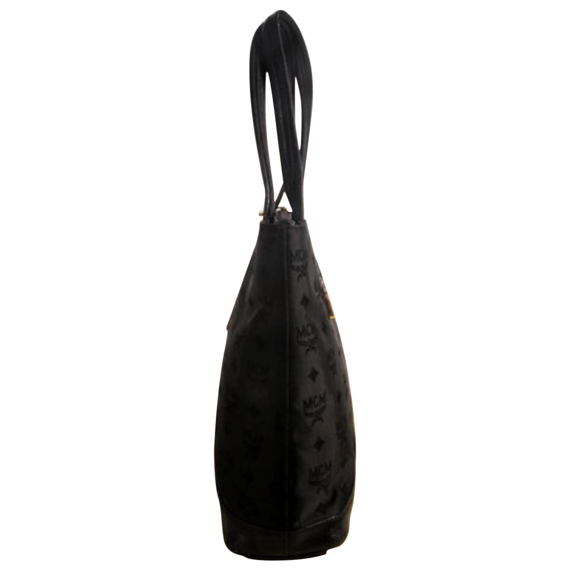 MCM Monogram Visetos Tote 868500 Black Vinyl Shoulder Bag For Sale at ...