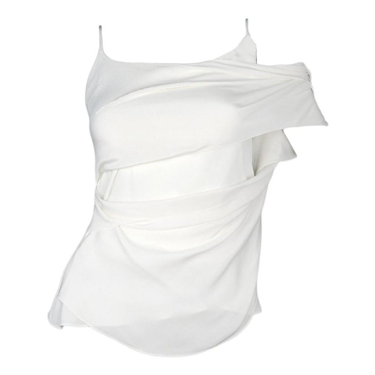 Cushnie et Ochs Soft White Silk Draped Shoulder Top Sz 0 at 1stDibs