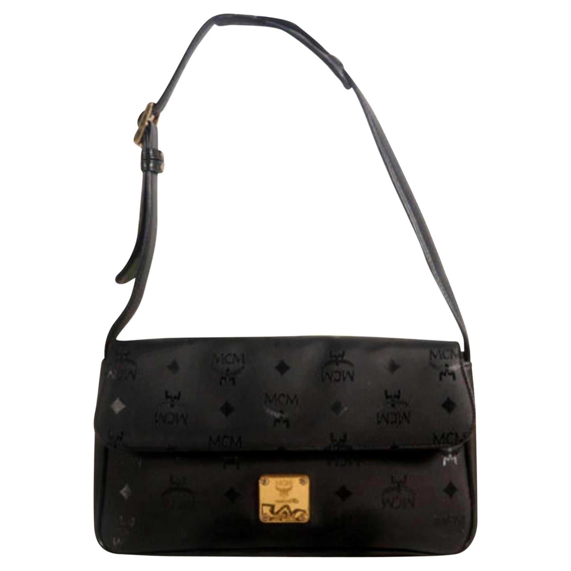 MCM Monogram Visetos Flap 869171 Black Coated Canvas Shoulder Bag For ...