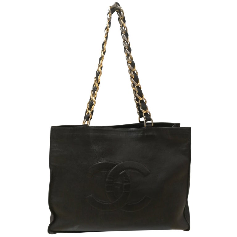 Chanel Black Leather Shopper Bag For Sale at 1stDibs
