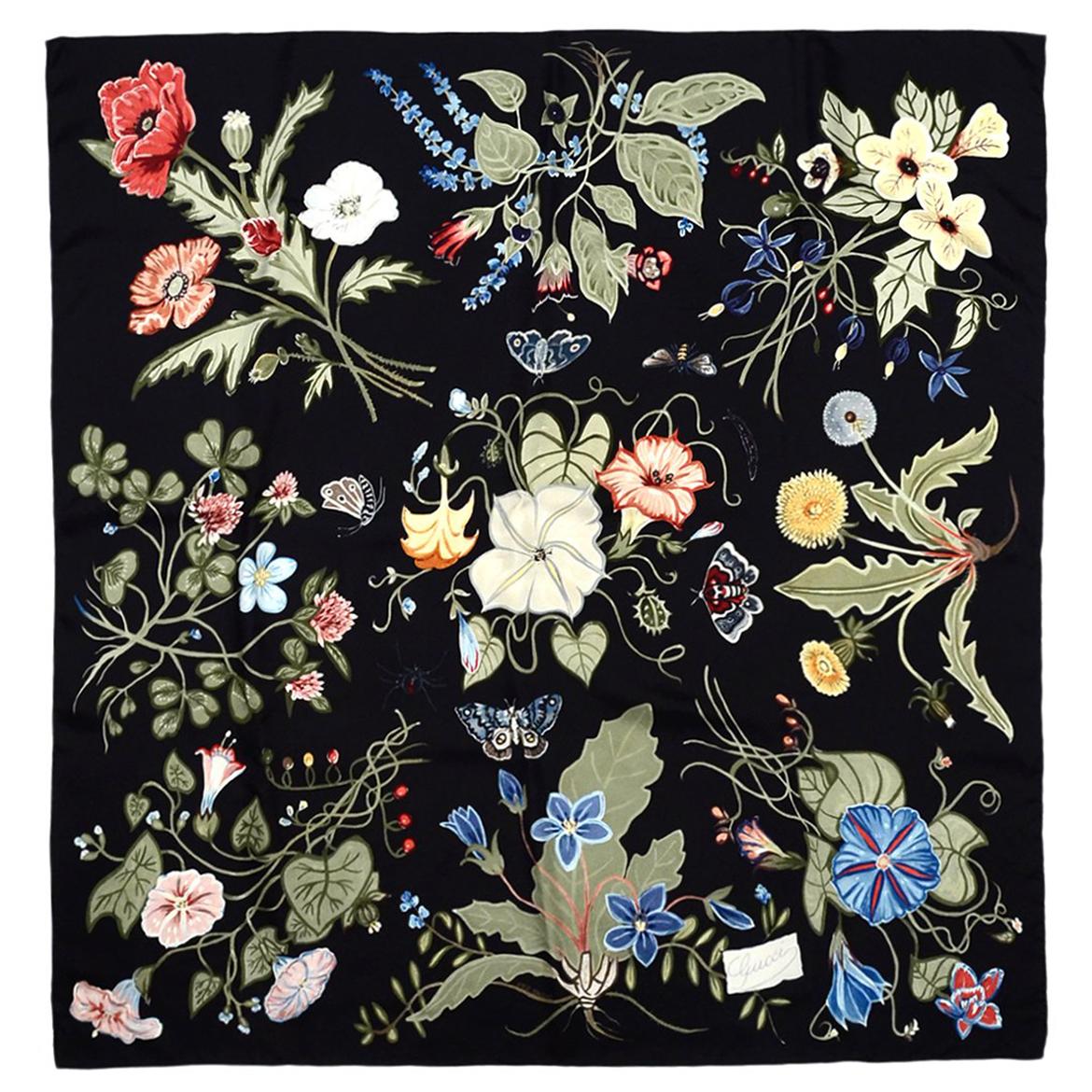 Gucci Black/Multicolor Floral by Kris Knight Silk Scarf at 1stDibs ...
