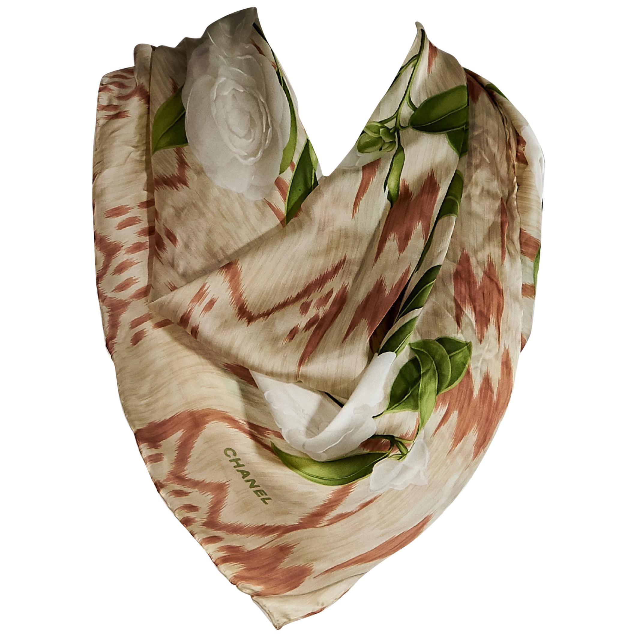 Multicolor Chanel Floral Silk Scarf at 1stDibs