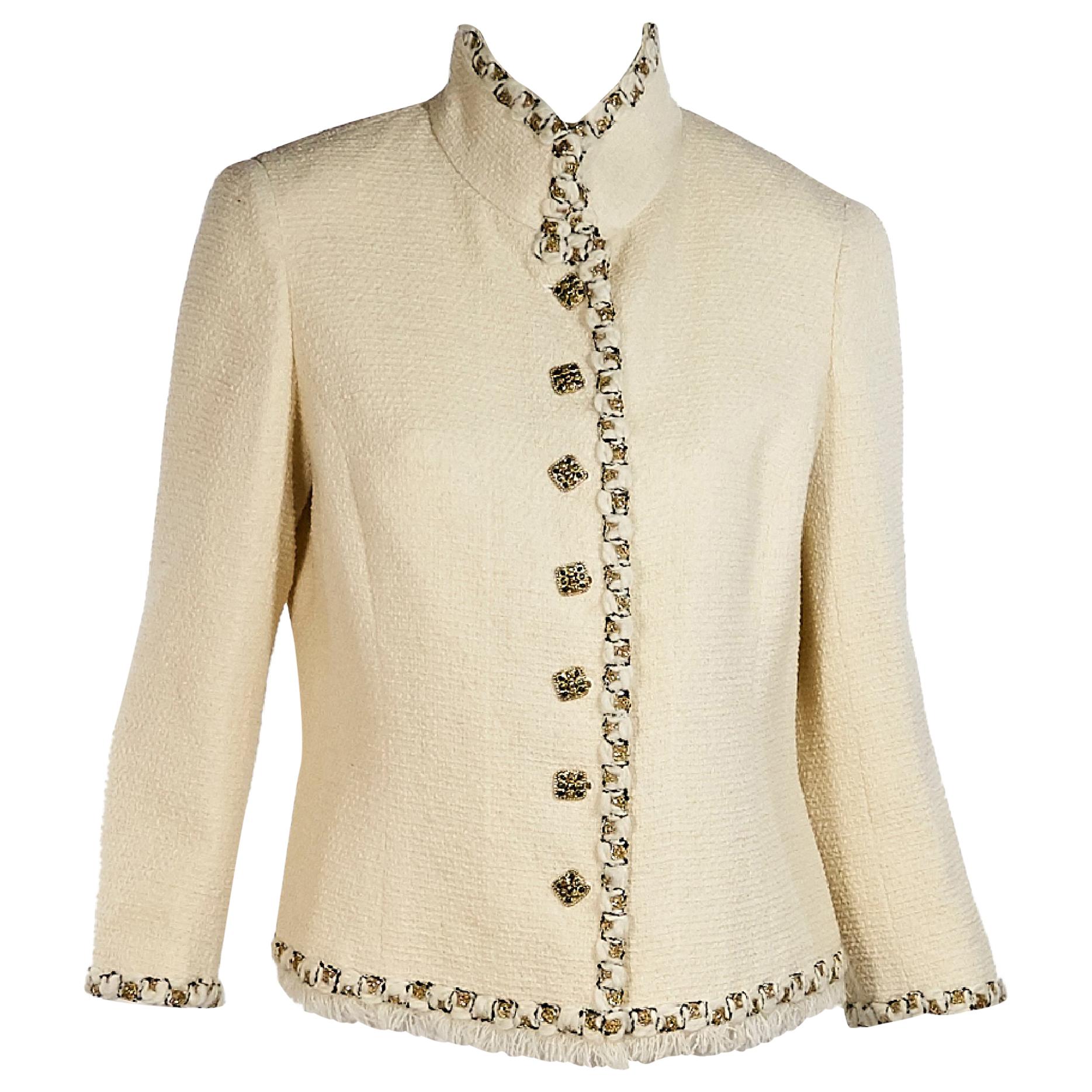 Cream Chanel Tweed Wool-Blend Jacket at 1stDibs