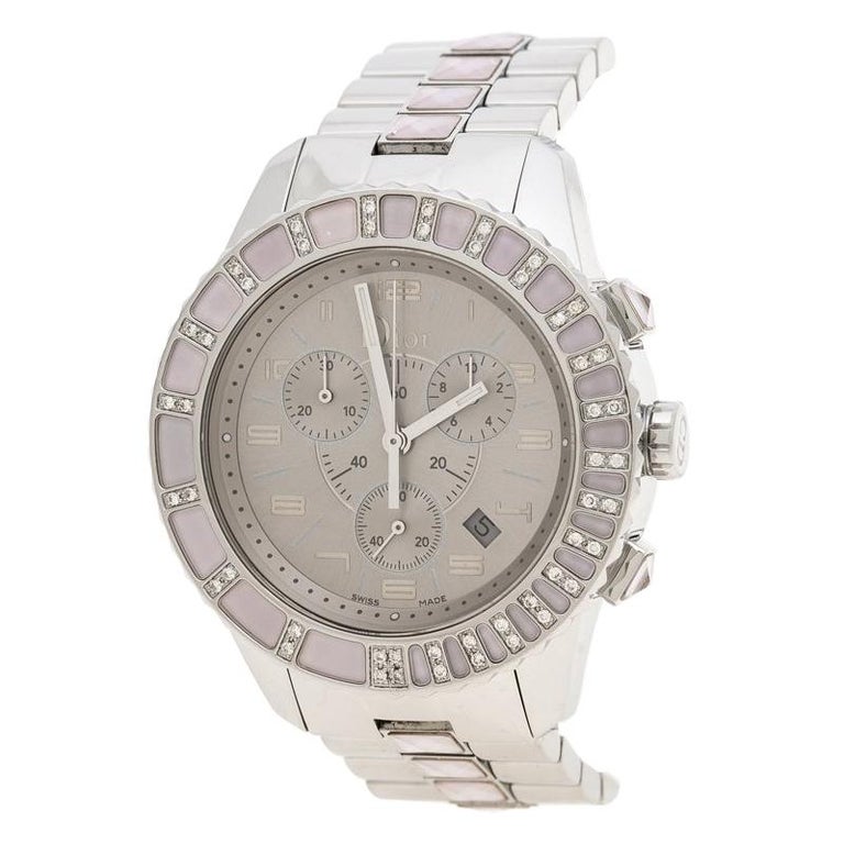 Dior Grey Diamond Studded Pink Sapphire Christal Women's Wristwatch 39 ...