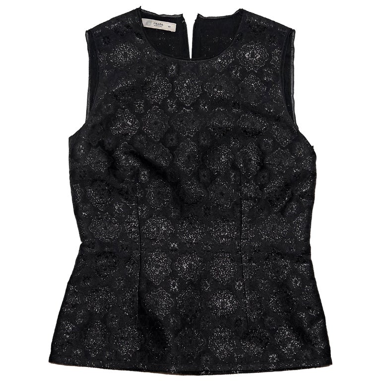 Black Prada Floral Brocade Blouse For Sale at 1stDibs