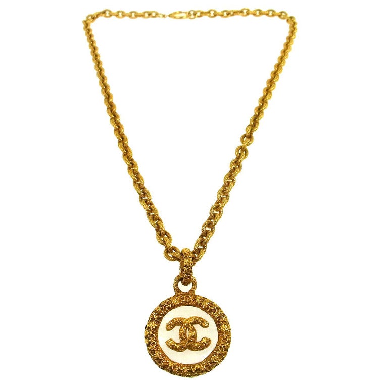 Chanel Gold Textured Charm Medallion Chain Drape Drop Evening Necklace ...