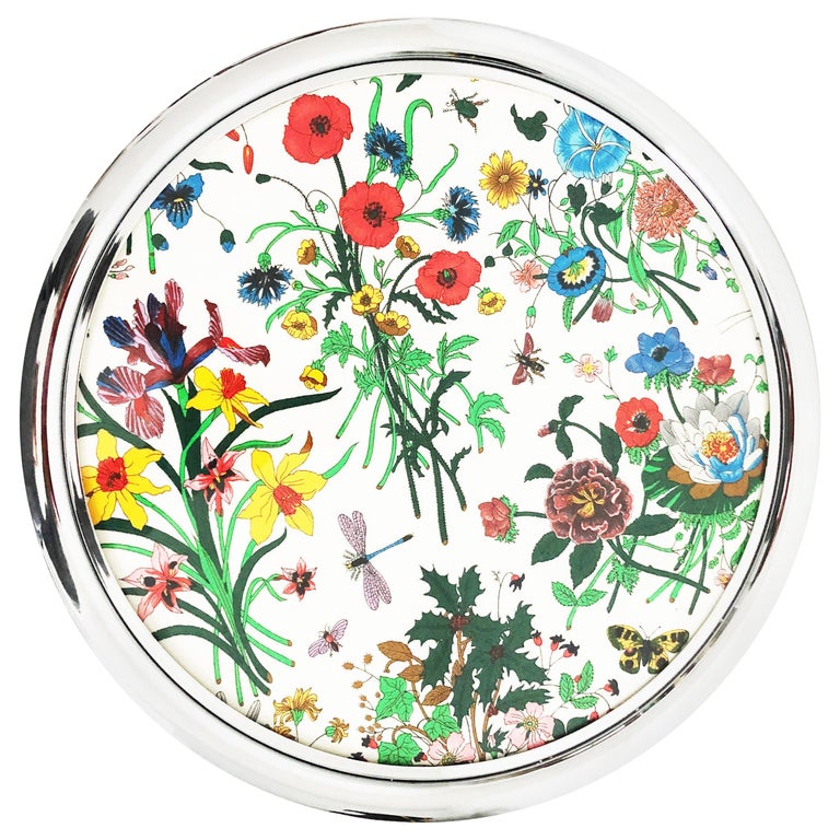 Gucci Round Serving Tray Accornero Flora Motif Barware Platter Vintage ...