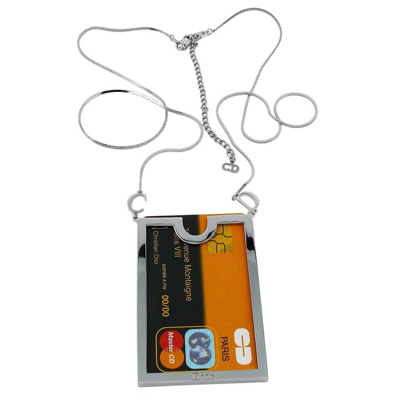 Christian Dior Vintage Silver Toned Credit Card Holder Pendant Necklace ...