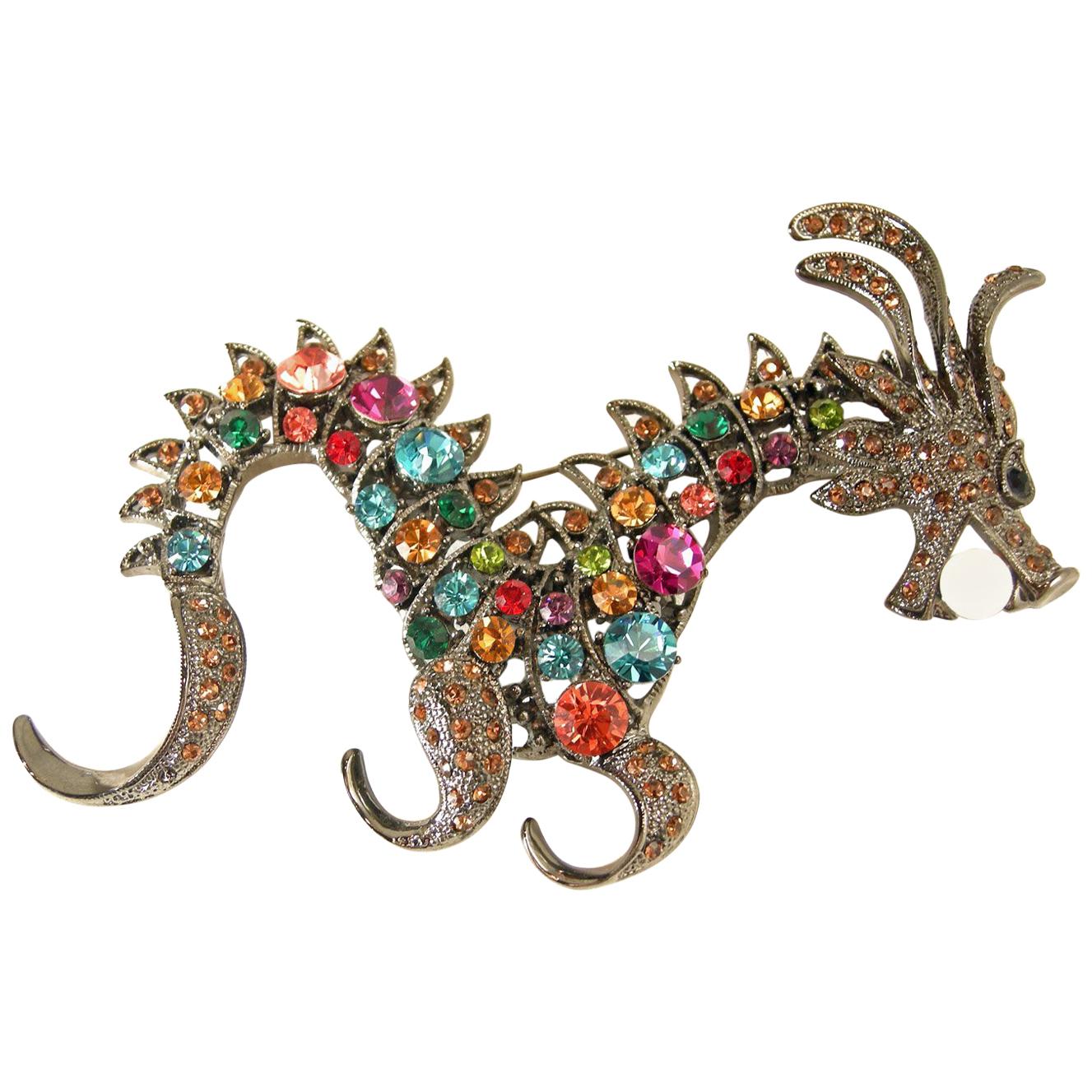 Large Multi-Color Rhinestone Dragon Brooch at 1stDibs