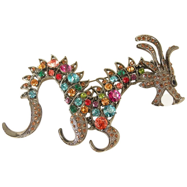 Large Multi-Color Rhinestone Dragon Brooch at 1stDibs