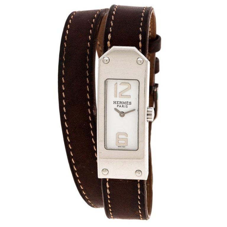 Hermes White Stainless Steel Kelly 2 Double Tour KT1.210 Women's ...