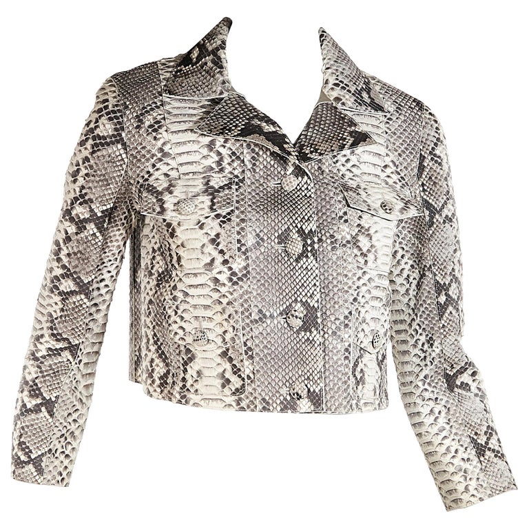 Grey Michael Kors Collection Python Cropped Jacket For Sale at 1stDibs