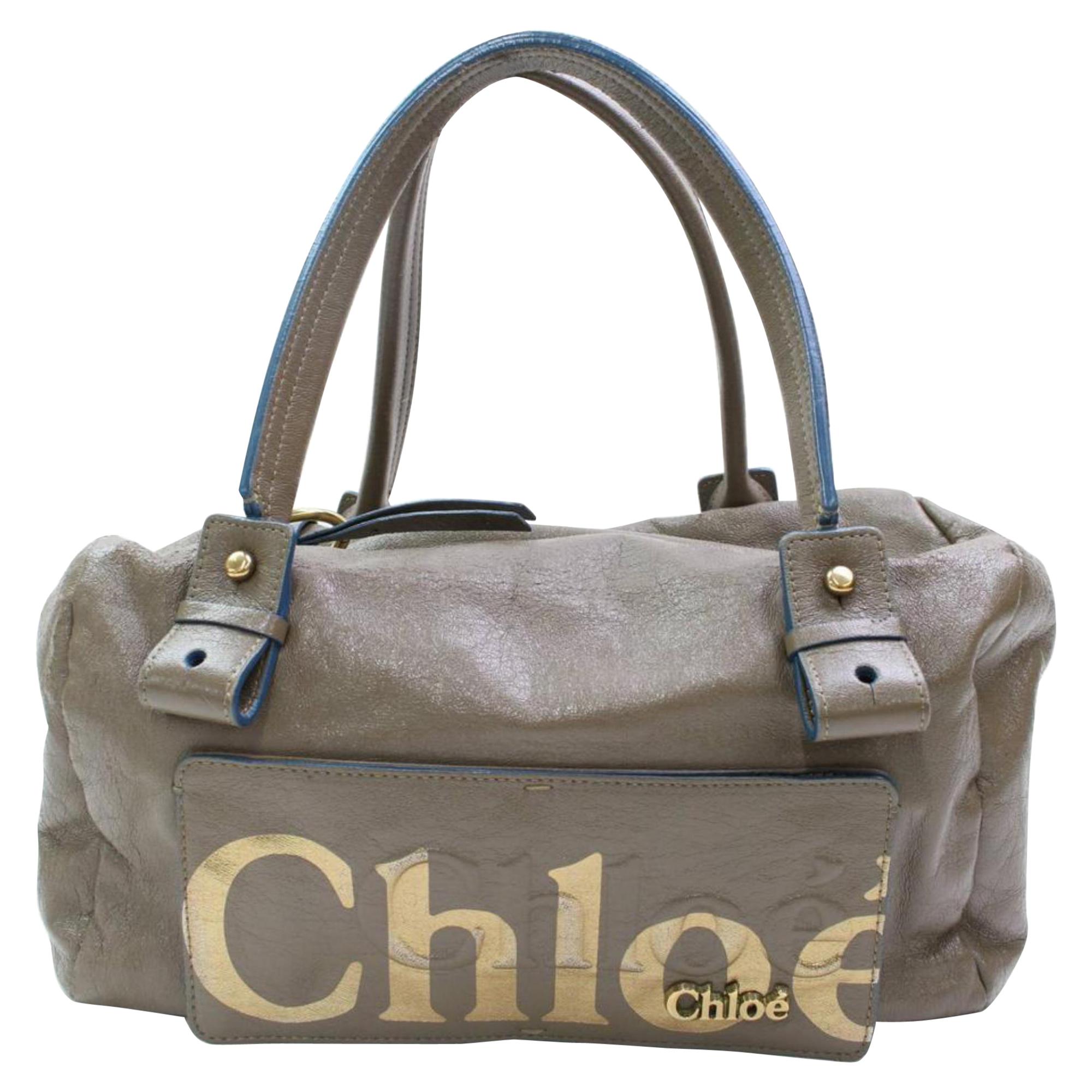 Chloé Logo Eclipse Boston 867213 Taupe/Brown Patent Leather Shoulder ...