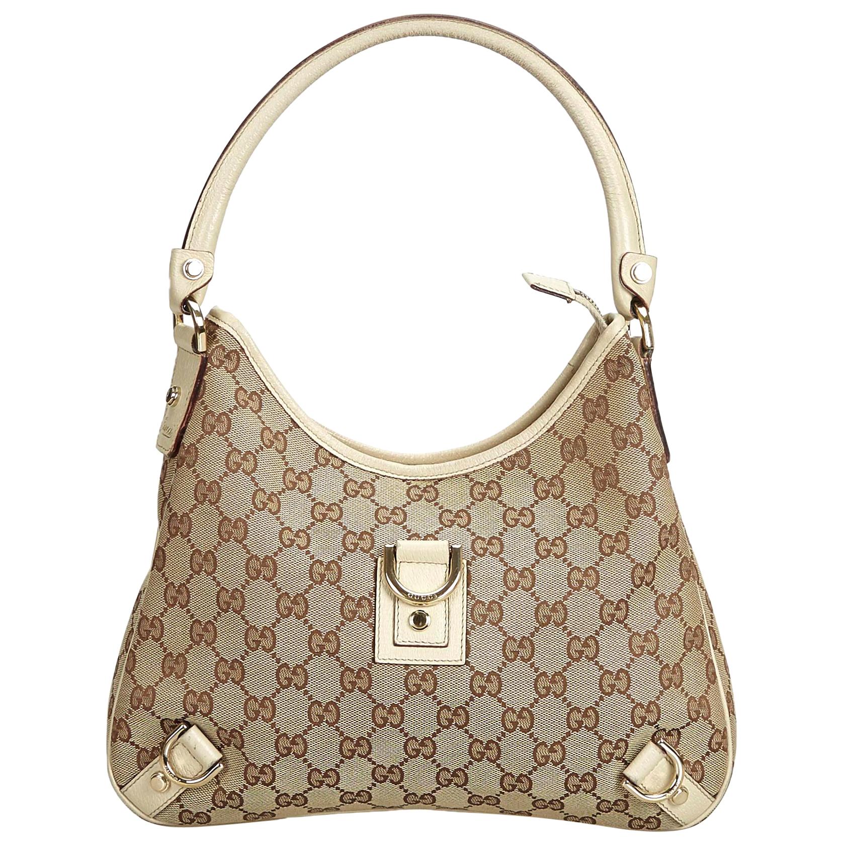 Gucci Brown Beige Jacquard Fabric GG Abbey Shoulder Bag Italy w/ Dust ...
