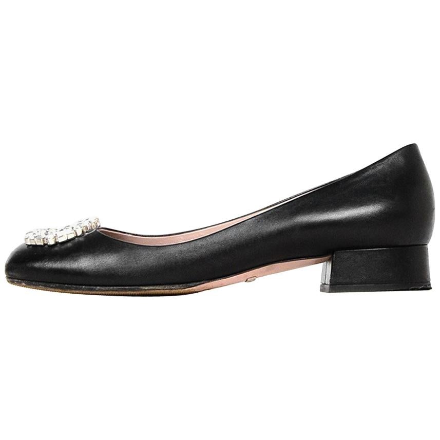 Gucci Black Leather/Crystal Embellished Logo GG Heels Sz 38.5 For Sale ...