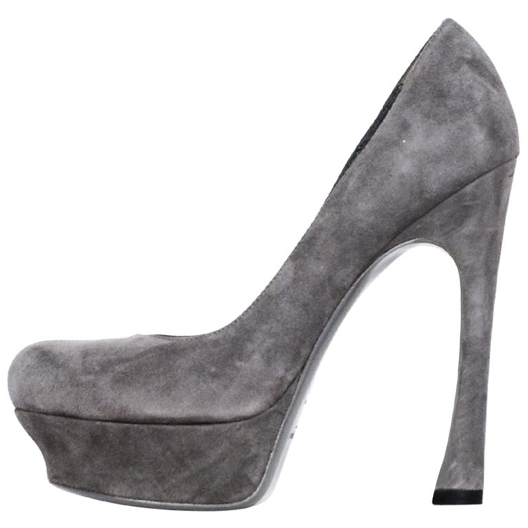 YSL Grey Suede Platform Pumps Sz 37.5 For Sale at 1stDibs