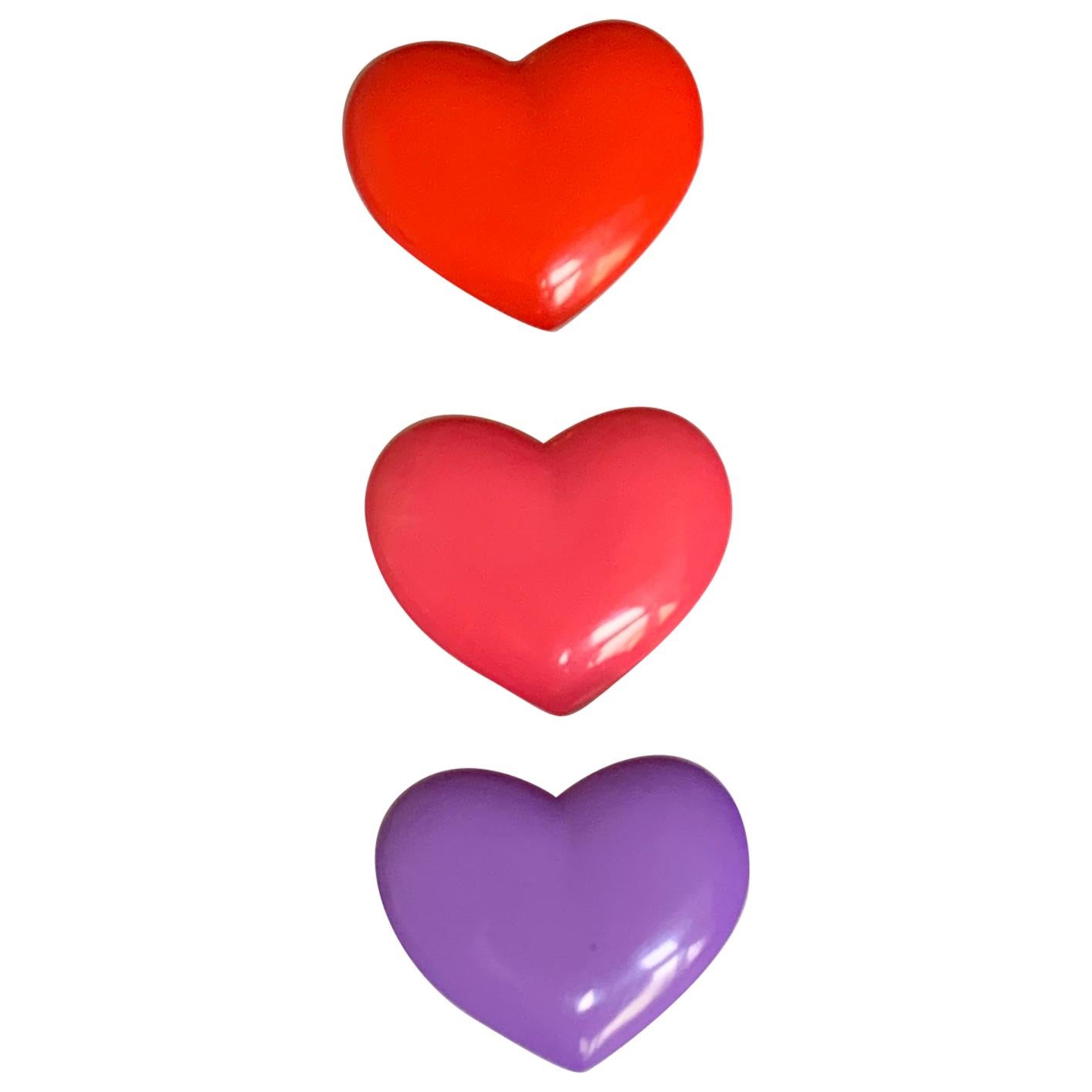 1980s Patrick Kelly Heart Button Set in Pink Purple and Red for ...