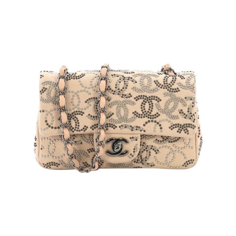 Chanel Classic Single Flap Bag CC Studded Canvas Mini at 1stDibs