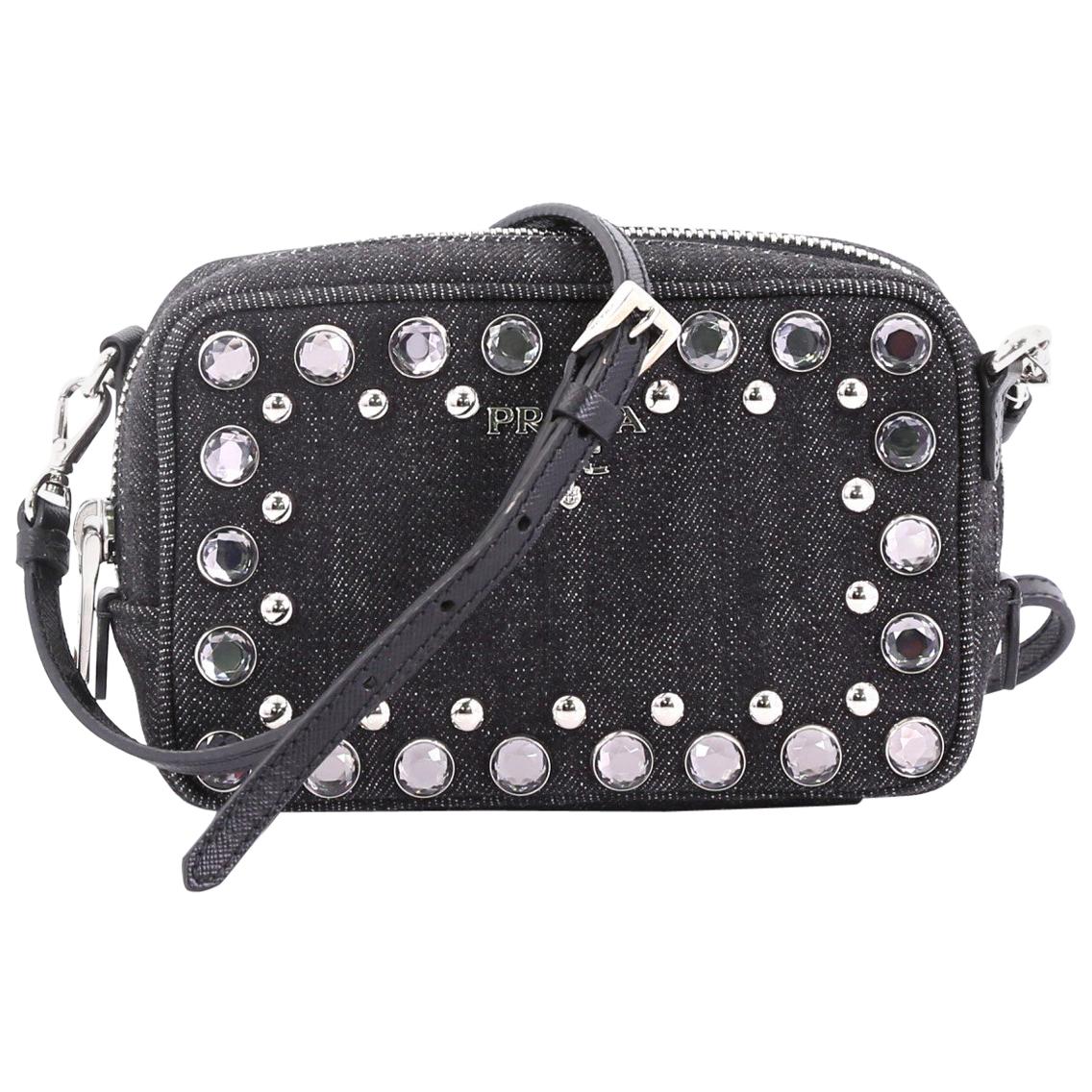 Prada Zip Crossbody Bag Rhinestone Embellished Denim Mini at 1stDibs