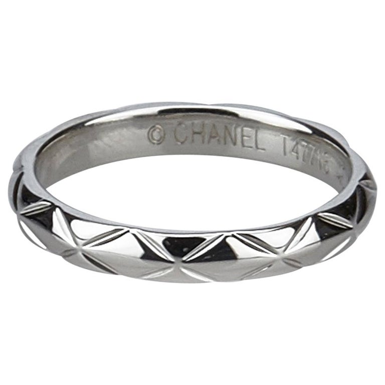 Chanel Platinum Matelasse Quilt Thin Band Pinky Ring by Baumer 45 - 3-¼ ...