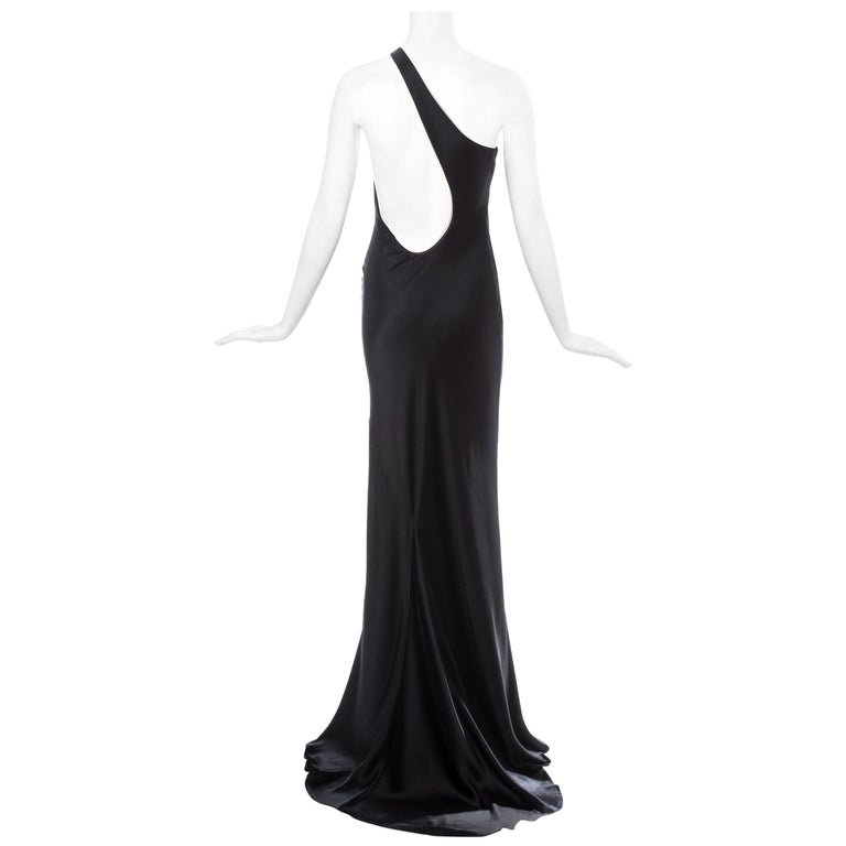 Gucci by Tom Ford black silk bias cut one-shoulder evening dress, ss ...