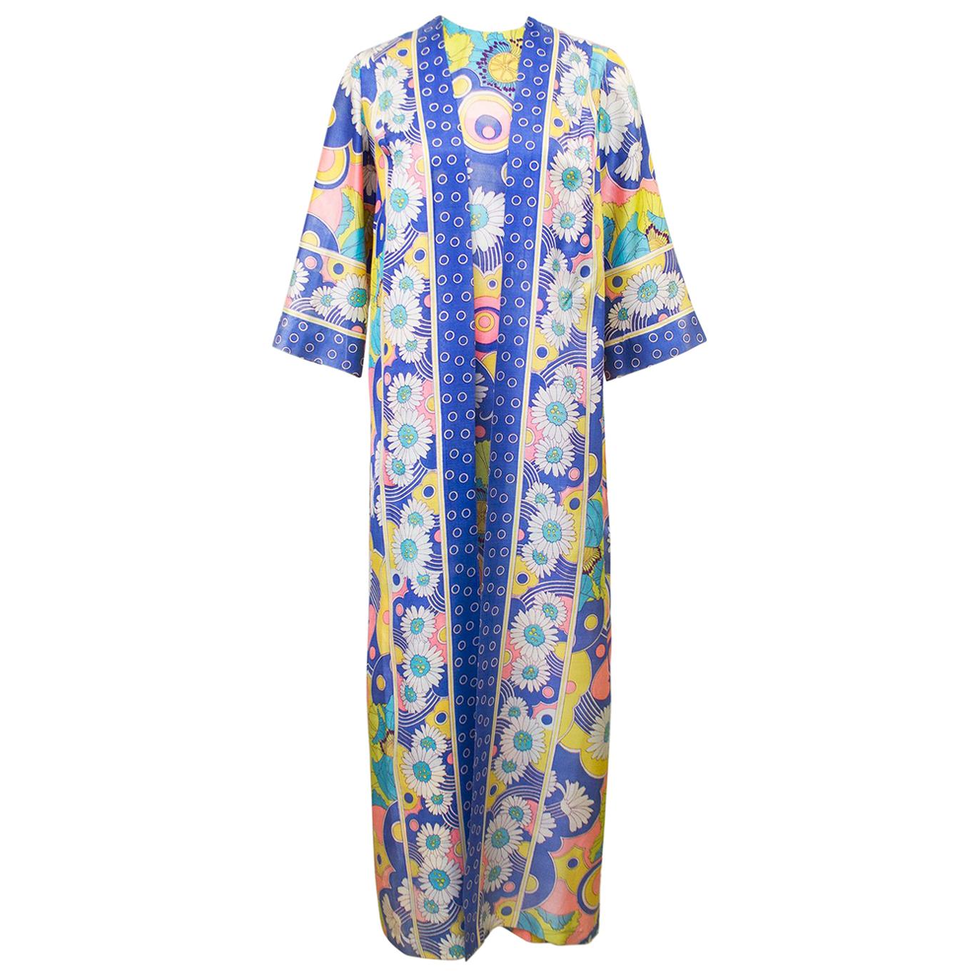1960s Rayon Bohemian Caftan with Cape Attachment at 1stDibs