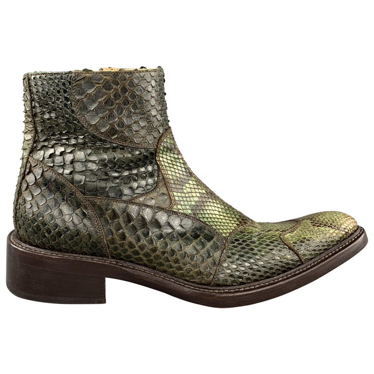 MAURO VOLPONI Size 8 Olive Textured Side Zipper Boots at 1stDibs
