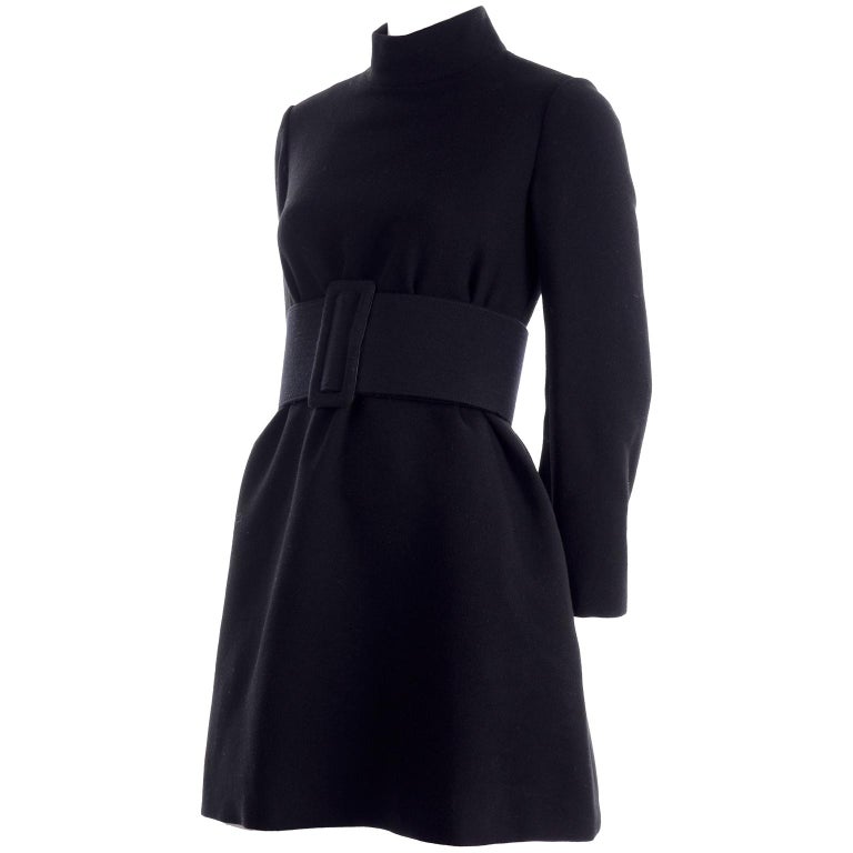 1960s Geoffrey Beene Vintage Black Knit Mini Tent Dress With Wide Belt ...