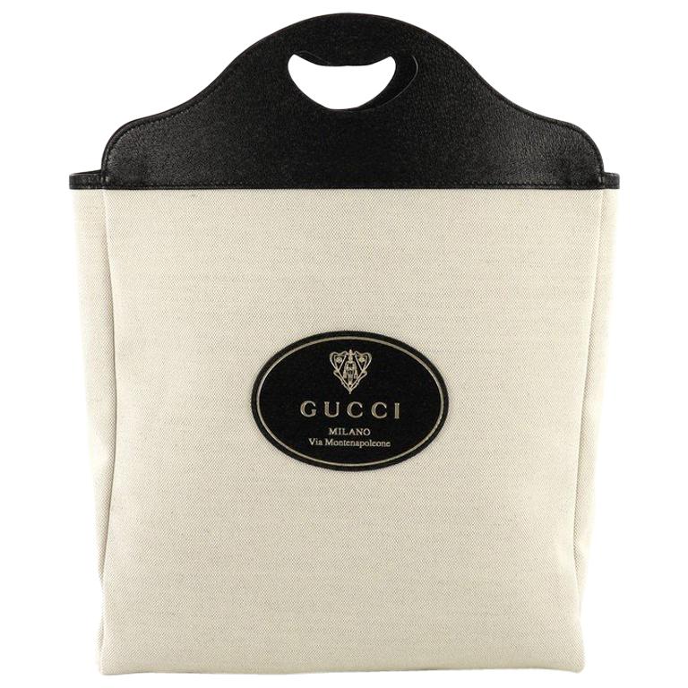 Gucci Vintage Cut Out Handle Bag Canvas with Leather Medium at 1stDibs